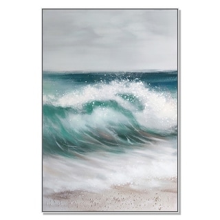 39 x 59 Hand Painted Cresting Waves, White Frame, Seafoam Green, Ocean ...