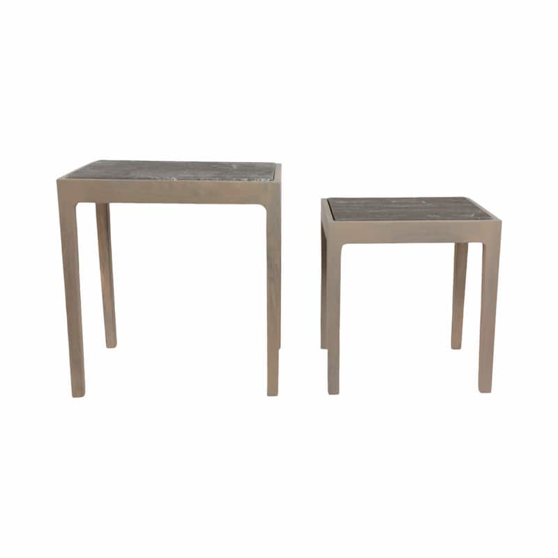 Marble Side Table Modern Rectangular Accent (Set of 2) - 18/22" Brown ...