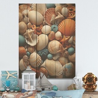 Designart "Classic Seashells By The Sea I" Seashell Wood Wall Decor ...