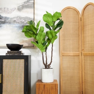 Green Faux Foliage Fiddle Leaf Artificial Tree with Black Pot - Bed ...