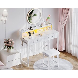 Vanity Desk with Vanity Chair, Makeup Vanity with LED Lights, Vanity ...