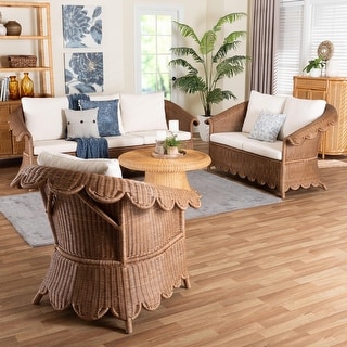 Detta Natural Rattan 3-Piece Living Room Set - Handwoven Wicker Lounge ...