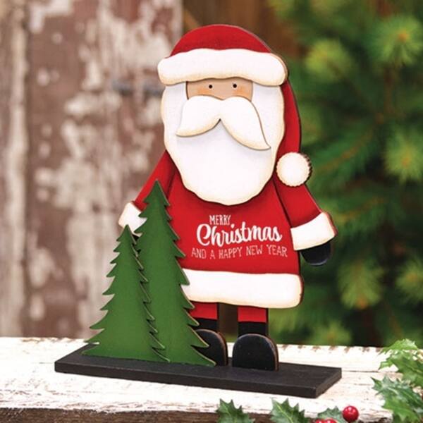 Wooden Santa and Trees Christmas Decor Red White Green Tabletop - 7.50 ...