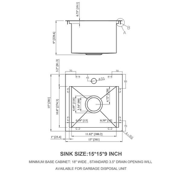 15x15 inch Single Bowl Top Mount Kitchen Sink - 15 inch - Bed Bath ...