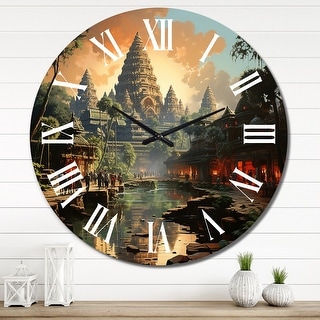 Designart "Asian Art Journey To Angkor VII" Asian Oversized Wall Clock ...
