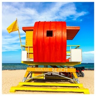 Miami Beach Lifeguard Tower-14"x14" Canvas Artwork - Multi-Color - Bed ...