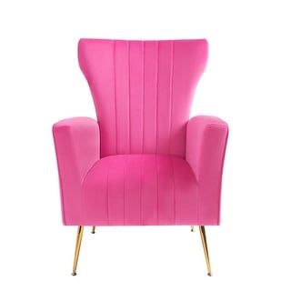 Velvet Rose Red Accent Chair, Wingback Arm Chair with Gold Legs - Bed ...