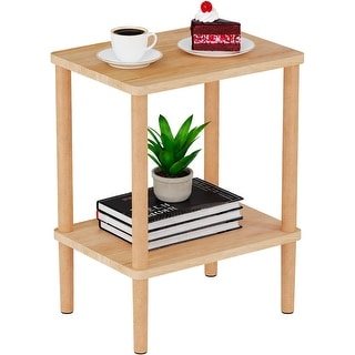 Solid Wood 2-Tier Side Table with Storage, Narrow Bedside Table for ...