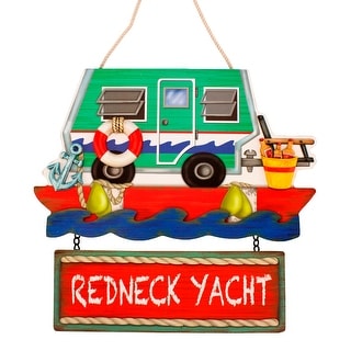 Funny Redneck Yacht Green Camper on Barge Wood 13 Inch Wall Plaque ...
