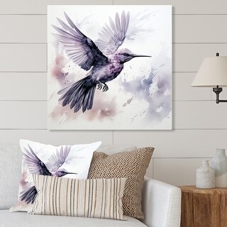 Designart "Grey Fluttering Hummingbird Blooms IV" Hummingbird Grey ...