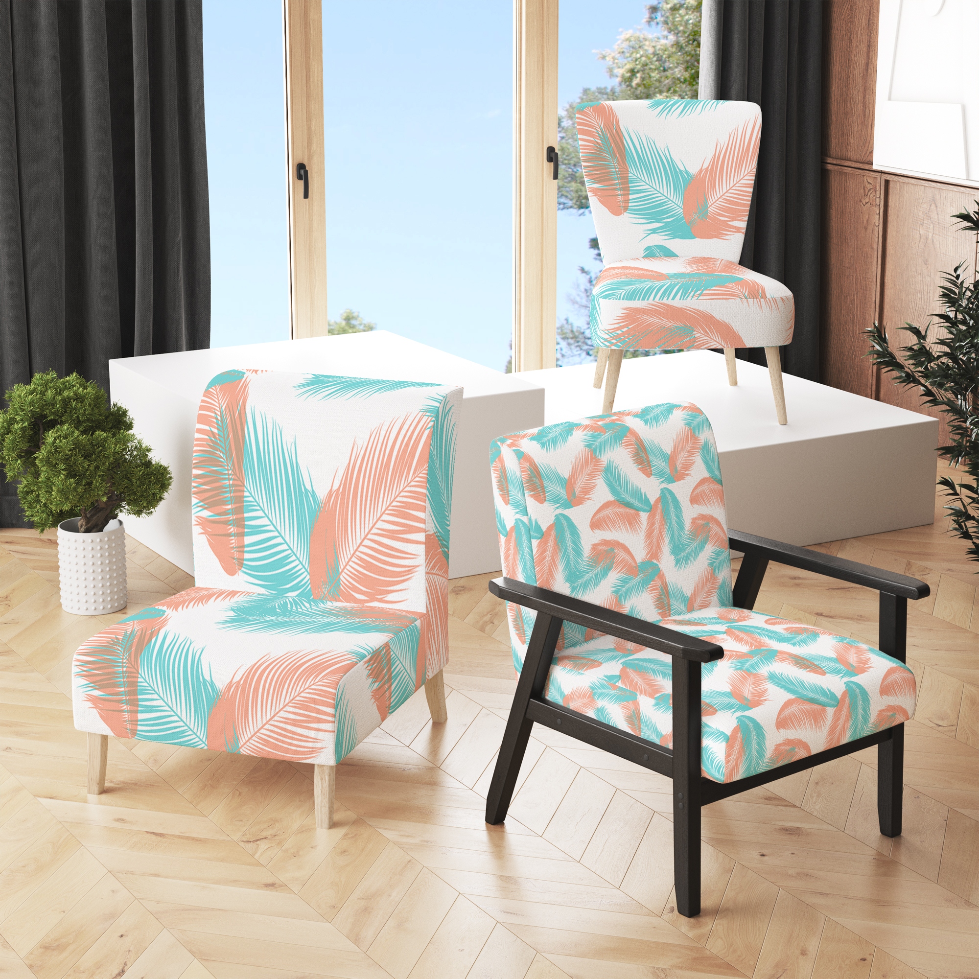 Designart Retro Tropical Foliage II Upholstered Mid Century Accent Chair Arm Chair Bed Bath Beyond 30360493