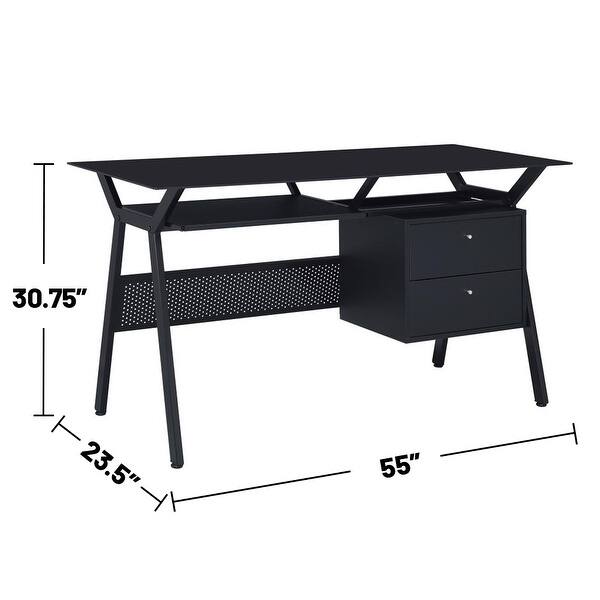 Computer Desk Workstation with 2-Drawer Storage in Dask Black - Bed ...