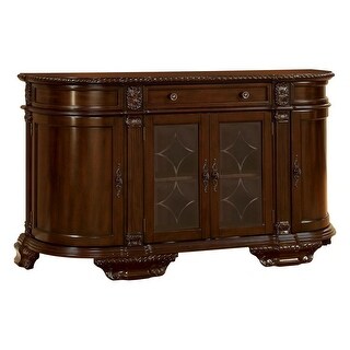66 Inch Traditional Buffet Server, Glass Cabinet, Side Cabinets, Brown ...