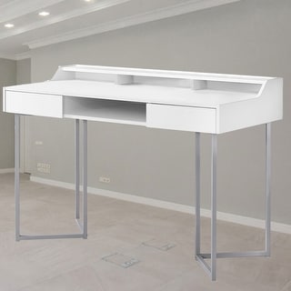 Modern 48" Computer Desk with Storage Drawers, Open Cubbies, and Metal ...