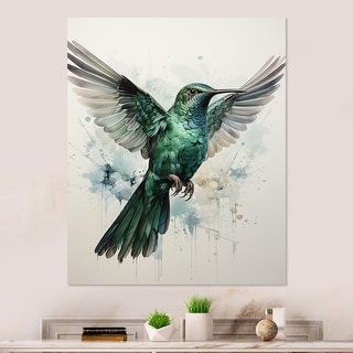 Designart "Teal Grey Hummingbird Enchanting Hum" Animals Hummingbird ...