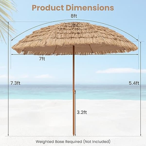 8 FT Outdoor Hula Thatched Tiki Umbrella w/8 Ribs and Fringe - Bed Bath ...