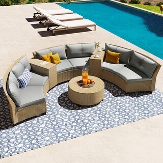 6-Piece Outdoor Rattan Wicker Semicircle-Shaped Modular Sectional Sofa ...