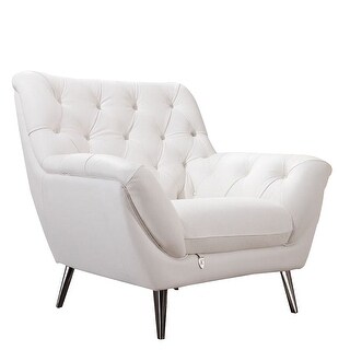 Contemporary Button Tufted Leather Chair with Metal Legs, White - Bed ...