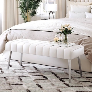 Modern End of Bed Bench with PU Leather Upholstered Seat and Tapered ...