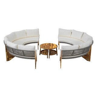8 Piece Outdoor Acacia Wood Round Sofa Set with 2 Coffee Tables, Half ...