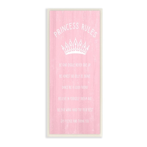 Stupell Pink Princess Rules Sign Kids Motivational Phrases Listed Wood ...