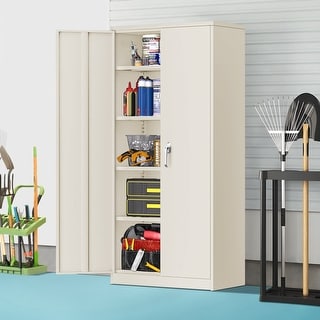 71 inch Metal Garage Storage Cabinet with Locking Doors and Adjustable ...
