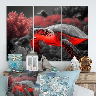 Designart "Black And Red Deep Sea Turtle V" Animals Turtle Canvas Wall ...