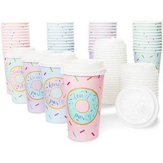 48x Pastel Insulated Disposable Paper Coffee Cups with Lids for Donut ...