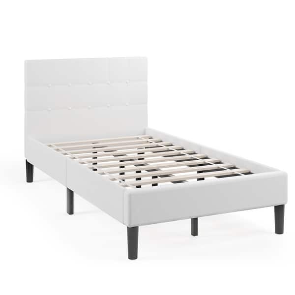 Costway Twin Upholstered Bed Frame Button Tufted Headboard Mattress ...