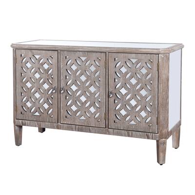 StyleCraft Driftwood Gray 3 Door Mirrored Filigree Cabinet - Overstock ...