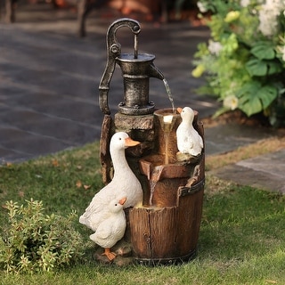 Farmhouse Pump and Duck Family Resin Outdoor Fountain with LED Lights ...