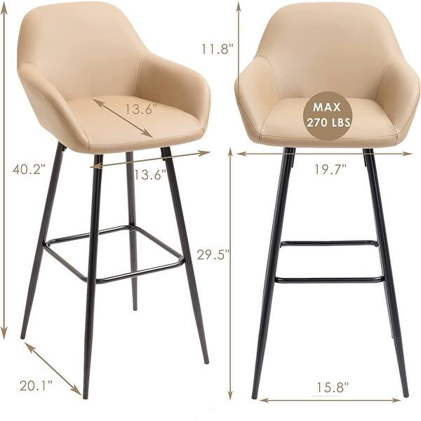 Light Camel Bar Stools with Back and Footrest Counter Height Set of 2 ...