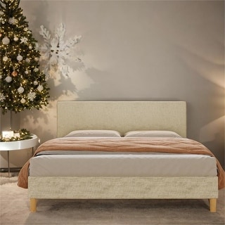 Simple Queen Size Cotton Linen Fabric Platform Bed With Stable ...