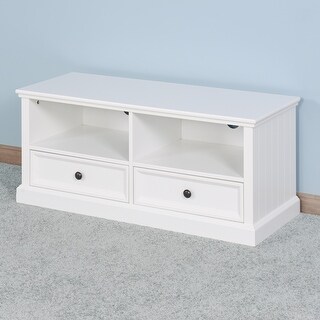 White Wooden Tv Cabinet w/ 2 Drawers & 2 Open Shelves Display Units ...