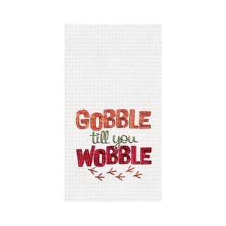18" x 27" Gobble Till You Wobble Fall Thanksgiving Embroidered Waffle ...