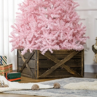 HOMCOM Wooden Christmas Tree Collar Box, 28" Farmhouse Christmas Tree ...