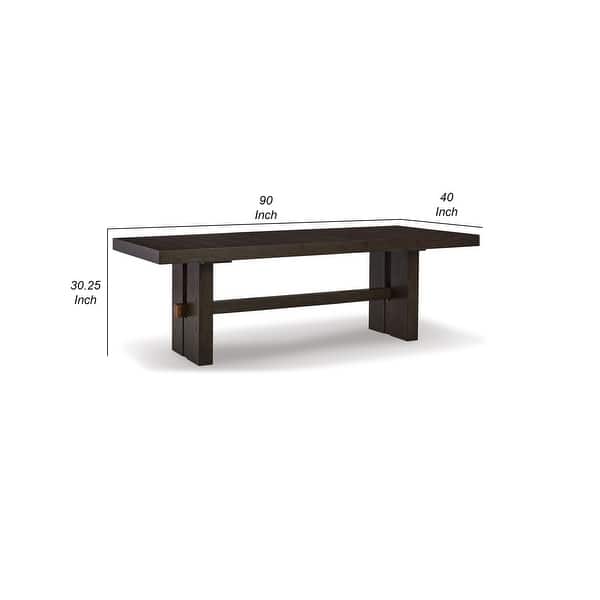 72-90 Inch Extendable Rectangular Dining Table, Pedestal Base, Brown ...