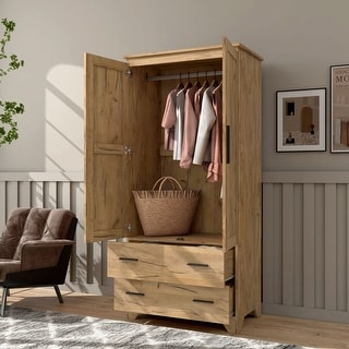 DH BASIC Transitional Light Oak 2-Drawer Armoire by Denhour - Bed Bath ...