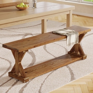 59" Solid Wood Dining Bench, Rustic Farmhouse Bench for Dining Table ...