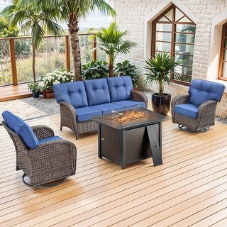 Pocassy Outdoor 43 In Fire Table with Sofa Swivel Chair Set - Bed Bath ...