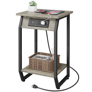 2 Tier Bedside Table with USB Ports and Outlets - On Sale - Bed Bath ...