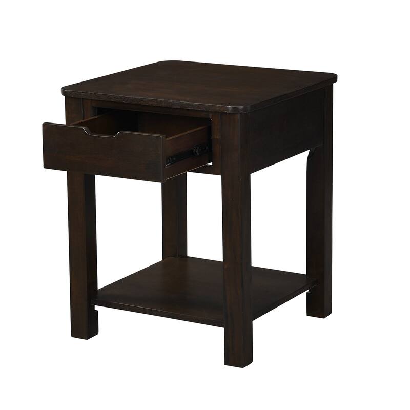 Square MDF End Table with Drawer in Dark Brown - Overstock - 37166986