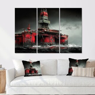 Designart "Red black winter Drilling Dawn Oil Rig II" Oil Rigs / Fields ...