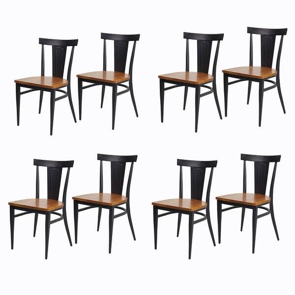Heavy Duty Dining Chairs Set of 8 with Wood Seat and Metal Frame ...