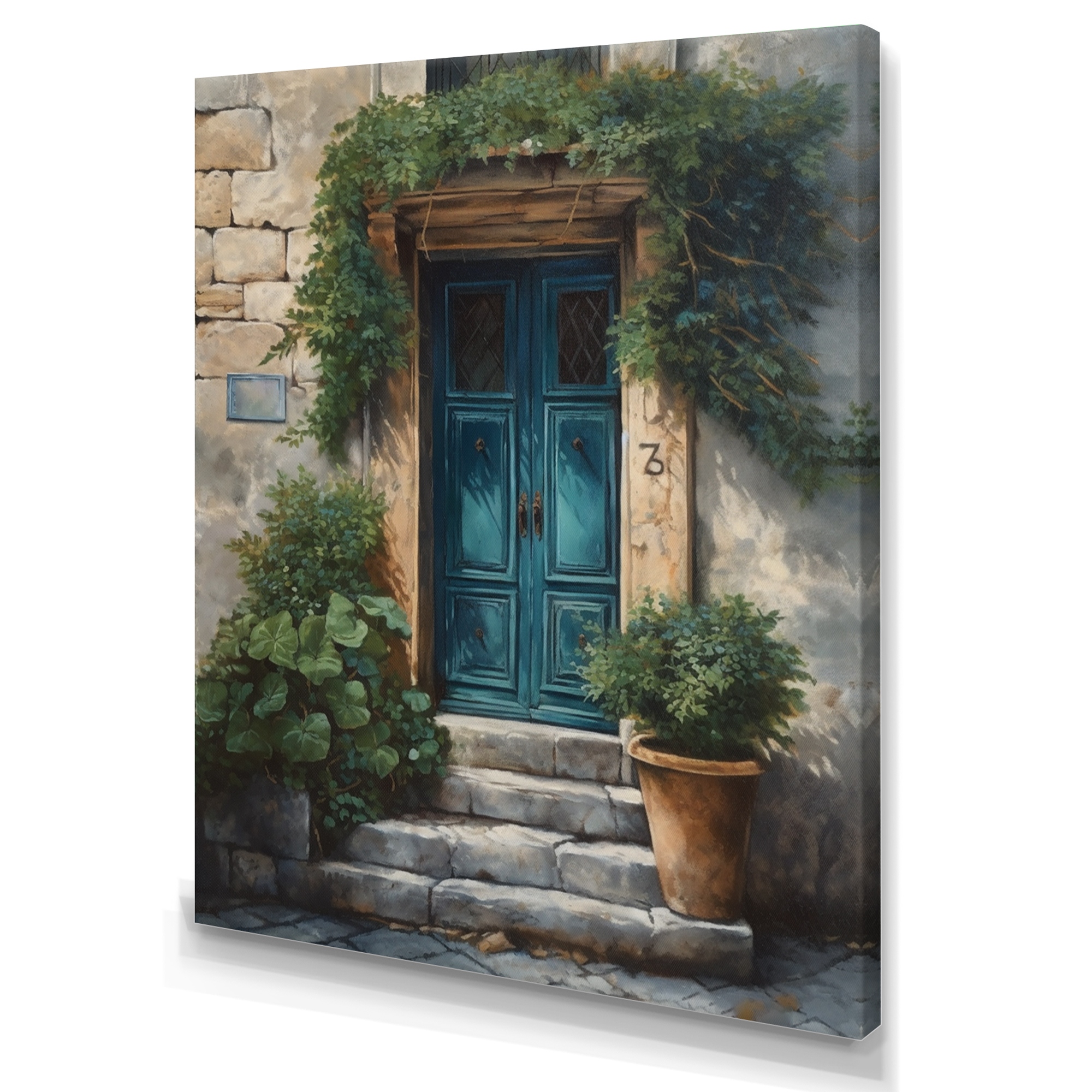 Designart Blue And Beige Natures Front Door Greeting Ii Farm Door And Windows Canvas Art