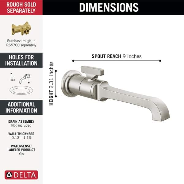 Delta T3589LF-WL Tetra 1.2 GPM Wall Mounted Single Hole Bathroom - Bed ...