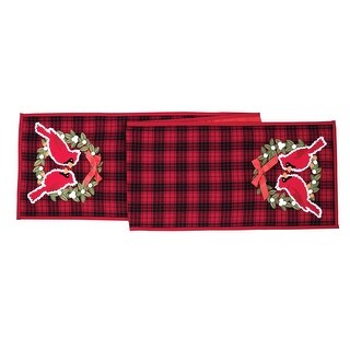 72" x 13" Christmas Holiday Red Cardinal with Wreath Red & Black Plaid ...