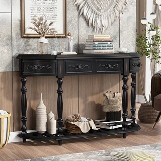 52" Wooden Console Table with Retro Carved Patterns, Semi-Circle ...