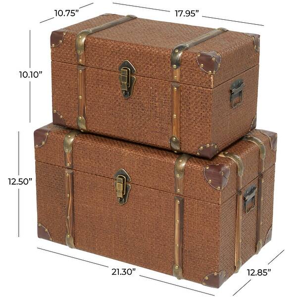 Brown Plastic Rattan Woven Inspired Trunk with Latches and Leather ...