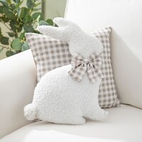 15" Shaped Pillow Embroidering, Bunny with Checkered Bow & Fluffy Tail ...